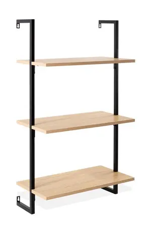 HAPPIMESS Madera Classic Industrial Shelf Wood Wall-mounted Open Ladder Bookcase With Metal Frame - Light Oak