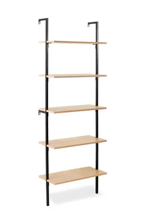 HAPPIMESS Madera Classic Industrial Shelf Wood Wall-mounted Open Ladder Bookcase With Metal Frame - Light Oak/black