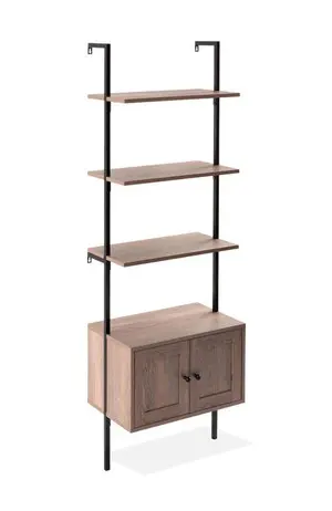 HAPPIMESS Tulare 72.05" Midcentury Industrial 4-shelf Wood Wall-mounted Open Ladder Bookcase With Cabinet And Metal Frame - Brown/black