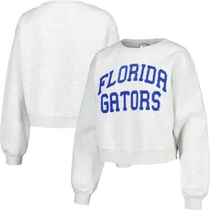 ZOOZATZ Florida Gators Core Chenille Cropped Pullover Sweatshirt - Oatmeal