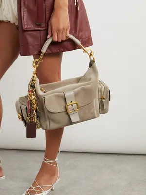 Chloé Leather-trimmed Suede Camera Shoulder Bag - Gray