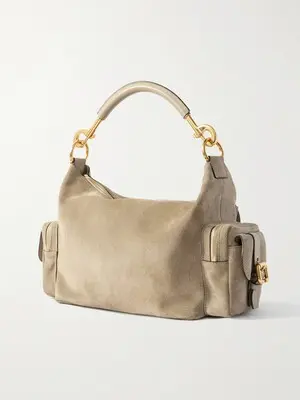 Chloé Leather-trimmed Suede Camera Shoulder Bag - Gray