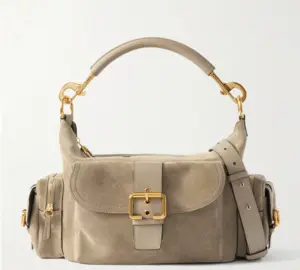 Chloé Chloé Camera Leather-trimmed Suede Shoulder Bag Light Gray