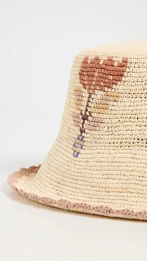 NWT Freya Fleur Straw Hat in Natural Berry Multi Freya Fleur Straw Bucket Hat | Saks Fifth Avenue main image 3