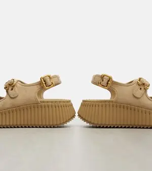 Chloé Nama Suede Platform Sandals - Beige