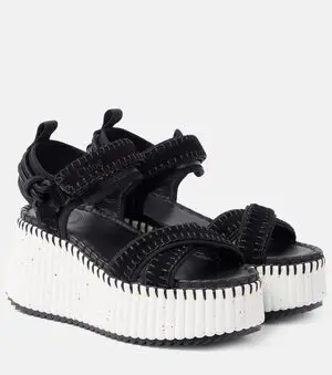 Chloé Nama Suede Platform Sandals - Black