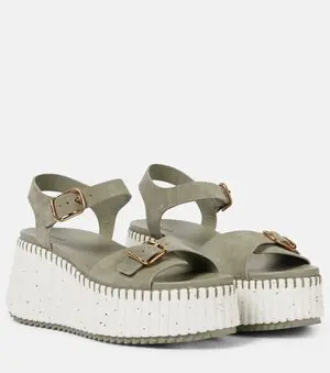 Chloé Nama Suede Platform Sandals - Green