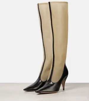 THE ROW Mesh And Leather Knee-high Boots