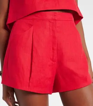 Posse Rosalie High-rise Linen Shorts - Red