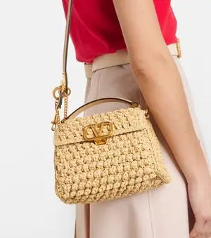 Valentino Garavani Vsling Mini Raffia-effect Tote Bag