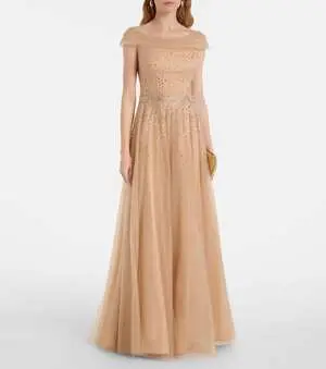 Jenny Packham Shayla Embellished Tulle Gown - Beige