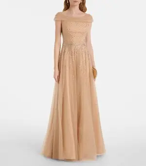 Jenny Packham Shayla Embellished Tulle Gown - Beige