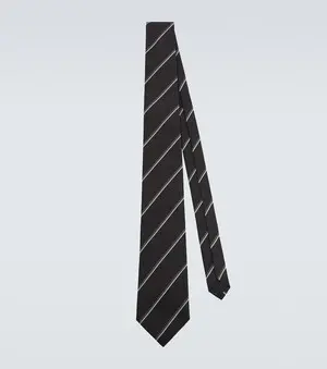 Saint Laurent Striped Silk Twill Neck Tie - Black