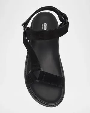Moschino Leather And Suede Sandals - Black