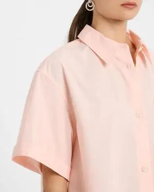 REISS Jordan Boxy Cotton Shirt - Coral