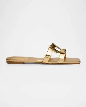 Simkhai SIMKHAI Monogram Flat Slide Sandals - Gold