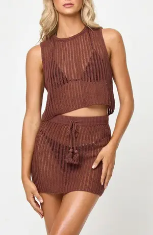 L*Space Sander Open Stitch Cover-up Tank - Cafe