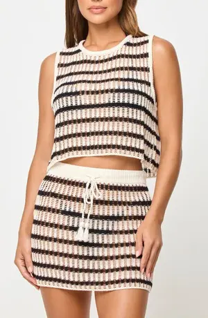 L*Space Sander Open Stitch Cover-Up Tank Isle Stripe