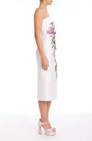 Badgley Mischka Floral Strapless Mikado Cocktail Dress