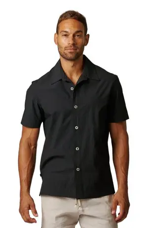 LEISURE LAB Short Sleeve Cotton Button Up Matte Black