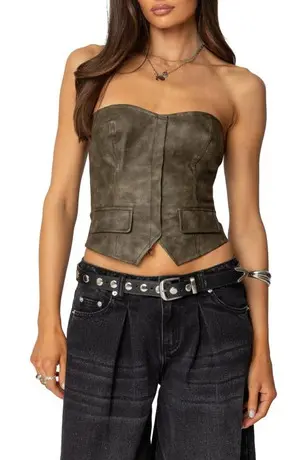 EDIKTED Maysen Faux Leather Corset Top