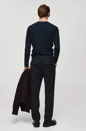 Mango Ribbed Crewneck Sweater - Dark Navy