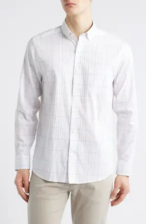Johnston & Murphy Xc4® Windowpane Print Performance Button-down Shirt - White Multi