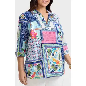 Foxcroft Julia Print Popover Shirt