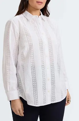 Foxcroft Zoey Mixed Stitch Cotton Button-up Shirt - White