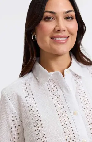 Foxcroft Zoey Mixed Stitch Cotton Button-up Shirt - White