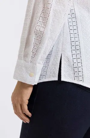 Foxcroft Zoey Mixed Stitch Cotton Button-up Shirt - White