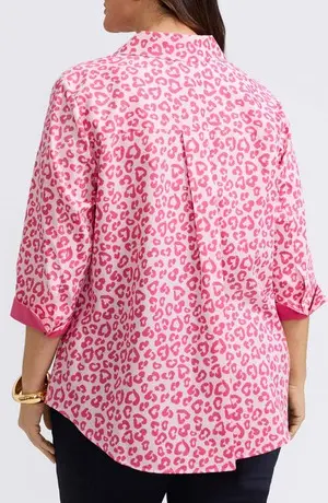 Foxcroft Margie Leopard Print Button-up Shirt - Pink Flambe Multi