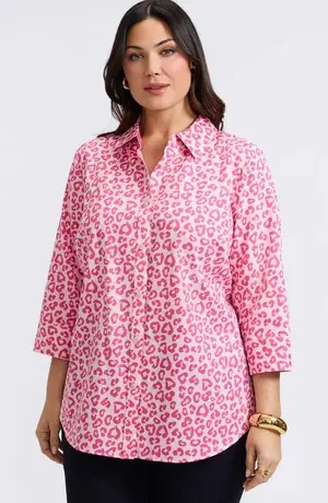 Foxcroft Margie Leopard Print Button-up Shirt - Pink Flambe Multi