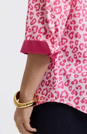 Foxcroft Margie Leopard Print Button-up Shirt - Pink Flambe Multi