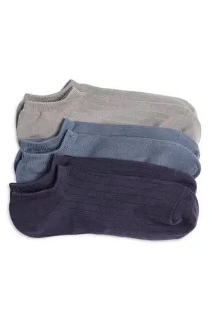 Nordstrom 3-pack Rib No-show Socks - Grey- Blue- Navy