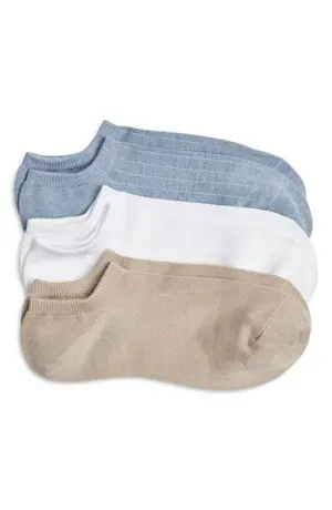Nordstrom 3-pack Rib No-show Socks - Ltb Hthr- White- Khaki
