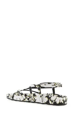 Aerosoles Leera Ankle Strap Flat Sandal - White/ Black Printed Floral