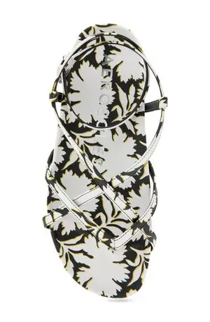 Aerosoles Leera Ankle Strap Flat Sandal - White/ Black Printed Floral