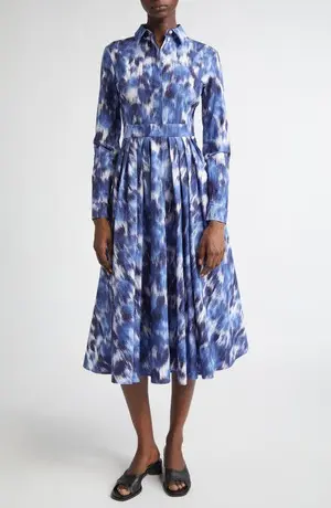 Michael Kors Watercolor Floral Cotton Midi Shirtdress