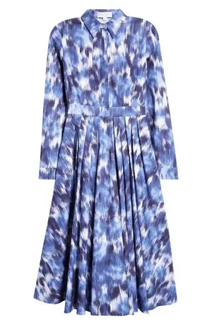 Michael Kors Watercolor Floral Cotton Midi Shirtdress