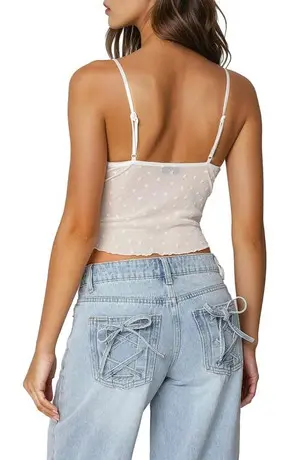 EDIKTED Posey Heart Embroidery Mesh Tank