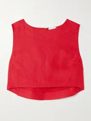 Posse Martina Cropped Linen Top - Red