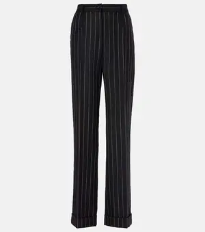 Dolce & Gabbana Striped Wool Straight Leg Trousers