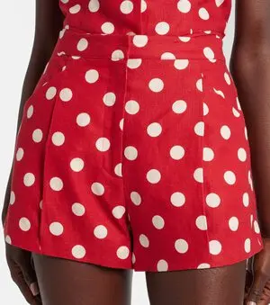 Posse Rosalie Polka-dot Linen Shorts - Red
