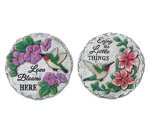 GLITZHOME 10' Cement Hummingbird Flower Steppin G Stones S/2 - One-color