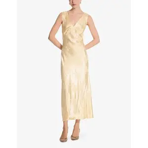 OMNES Floral Jacquard Woven Maxi Dress - Yellow
