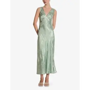 OMNES Floral Jacquard Woven Maxi Dress - Green
