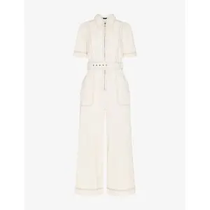 Whistles Pintuck Belted Denim Jumpsuit - Cream