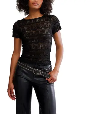 Free People Angelina Lace Tee - Black