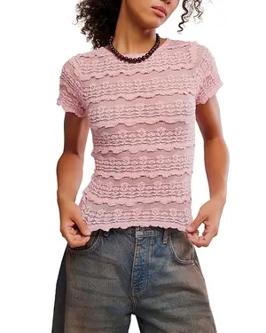 Free People Angelina Lace Tee - Blushing